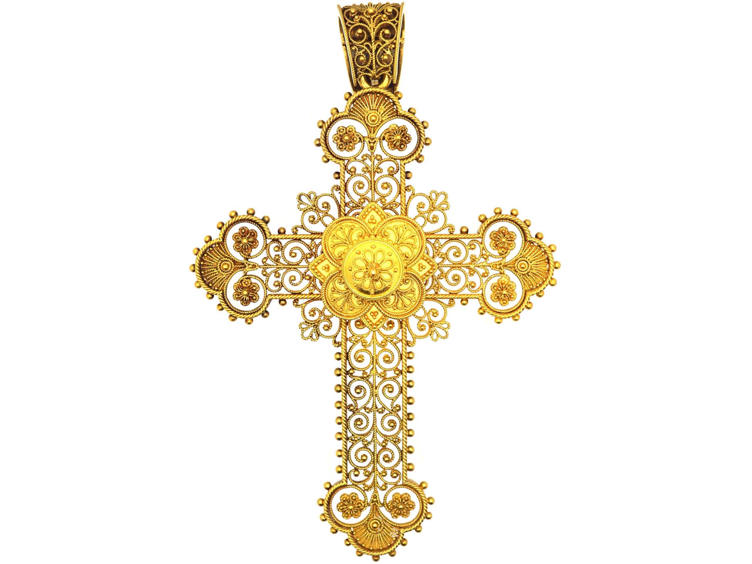 Victorian Large 18ct Gold Cannetille Cross (543Y) | The Antique ...