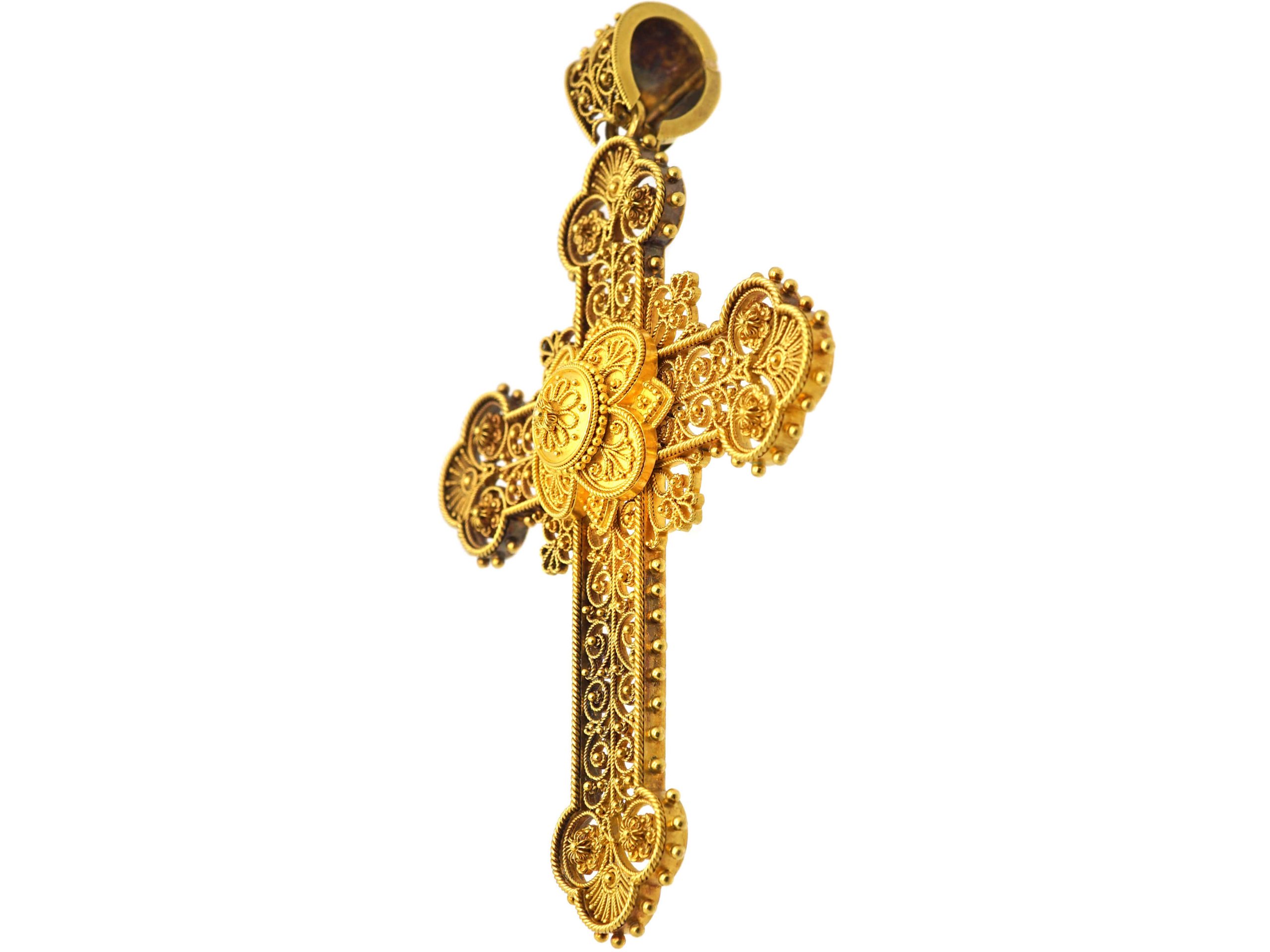 Victorian Large 18ct Gold Cannetille Cross (543Y) | The Antique ...