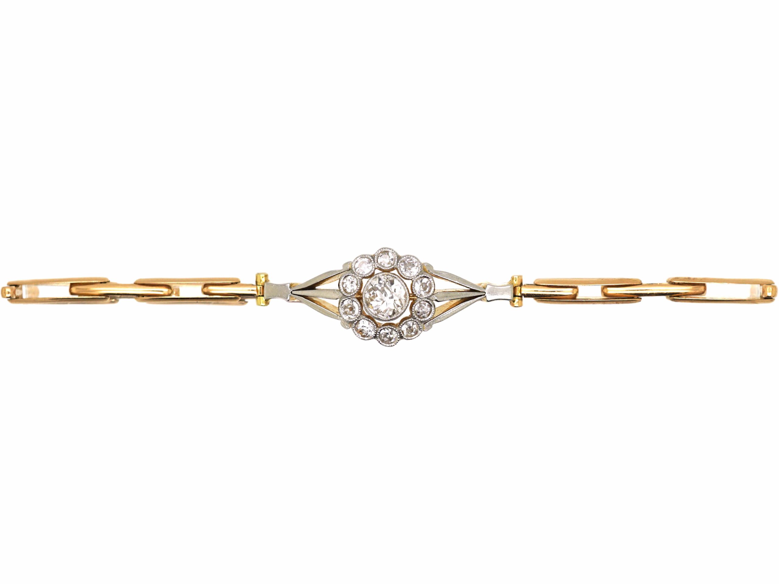 Edwardian 15ct Gold & Platinum Diamond Daisy Cluster Bracelet (578Y ...