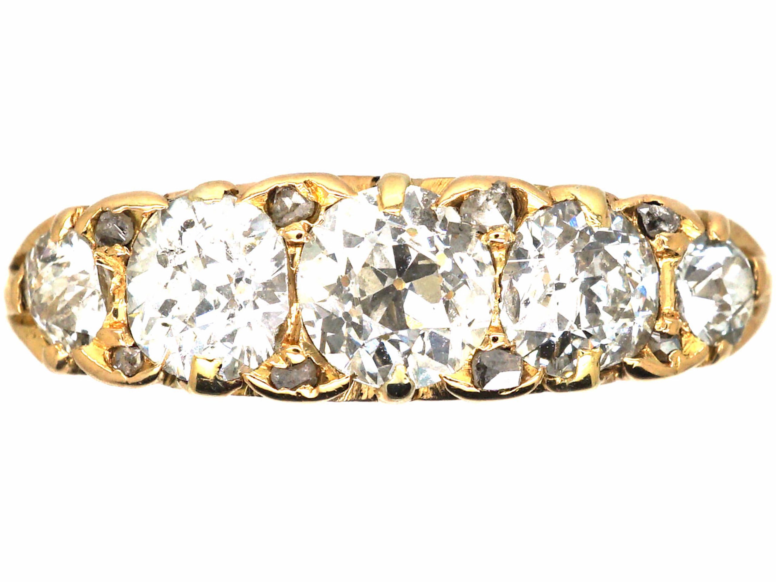 Edwardian 18ct Gold Five Stone Diamond Carved Half Hoop Ring (714Y ...