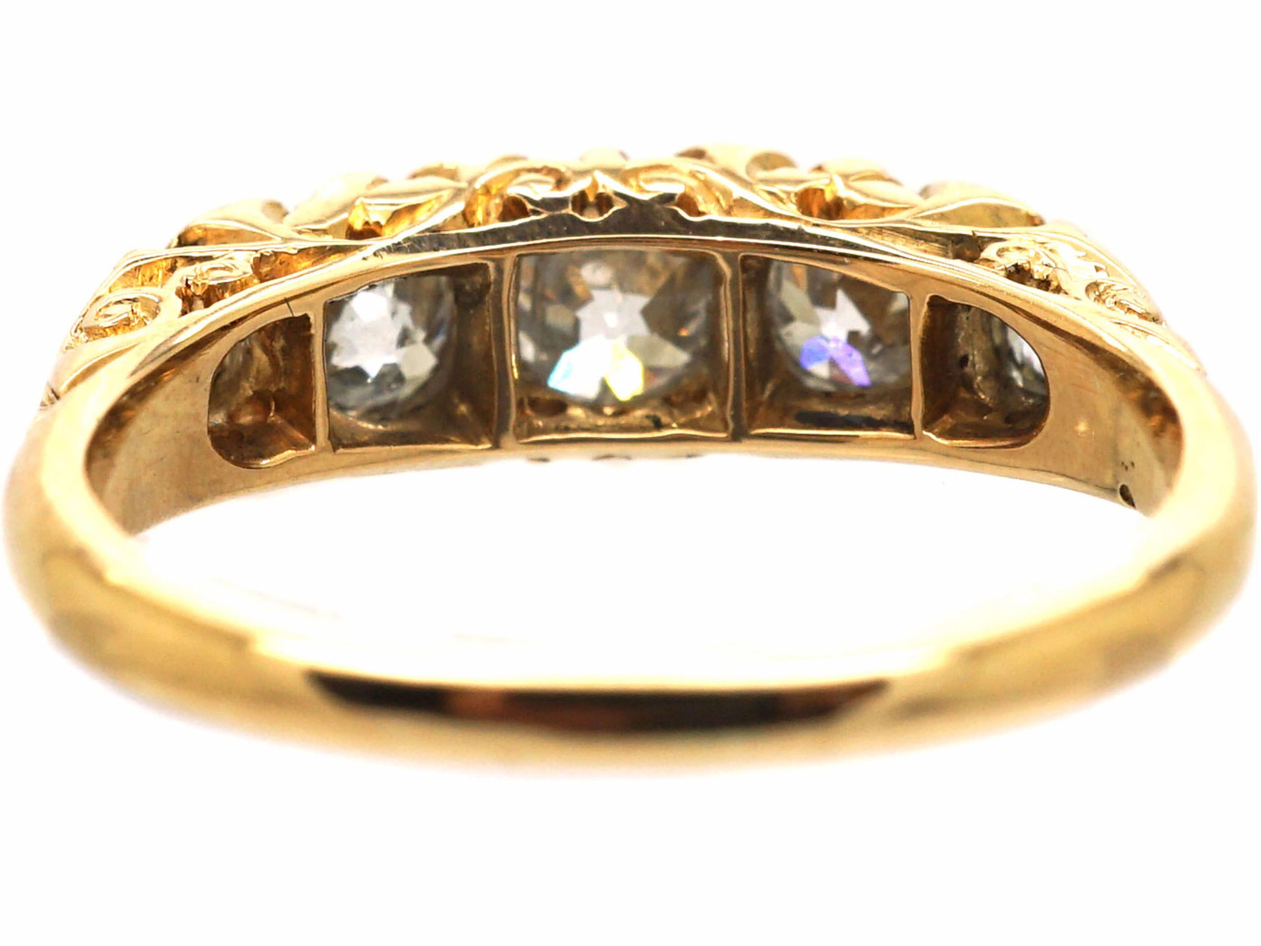 Edwardian 18ct Gold Five Stone Diamond Carved Half Hoop Ring (714Y ...