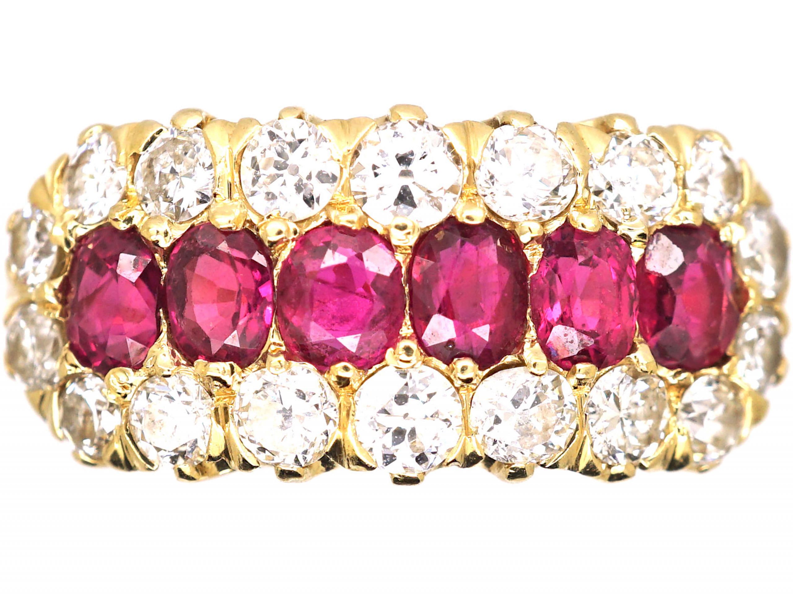 Edwardian 18ct Gold Six Stone Ruby Ring with Diamond Border (665Y ...