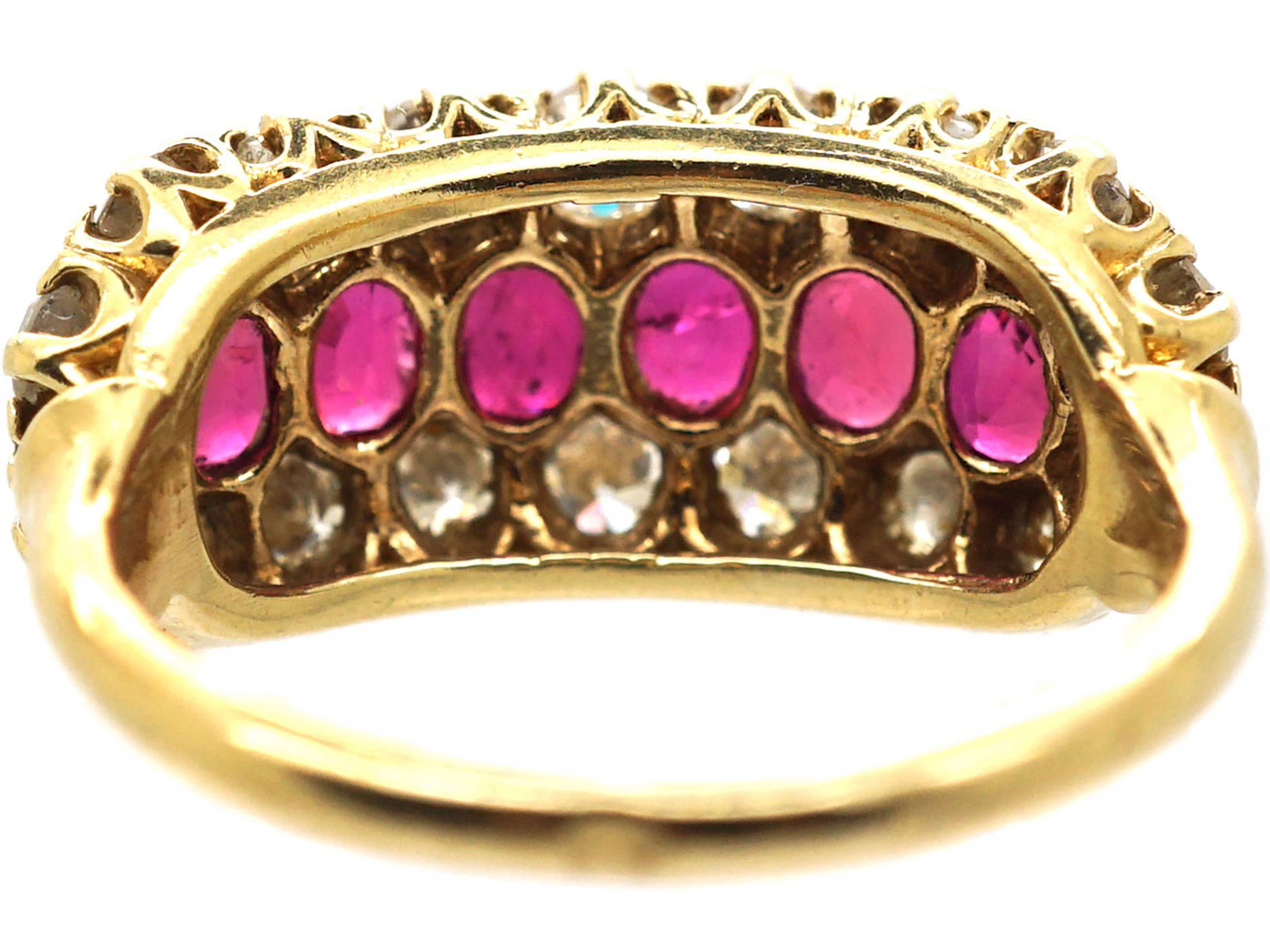 Edwardian 18ct Gold Six Stone Ruby Ring with Diamond Border (665Y ...