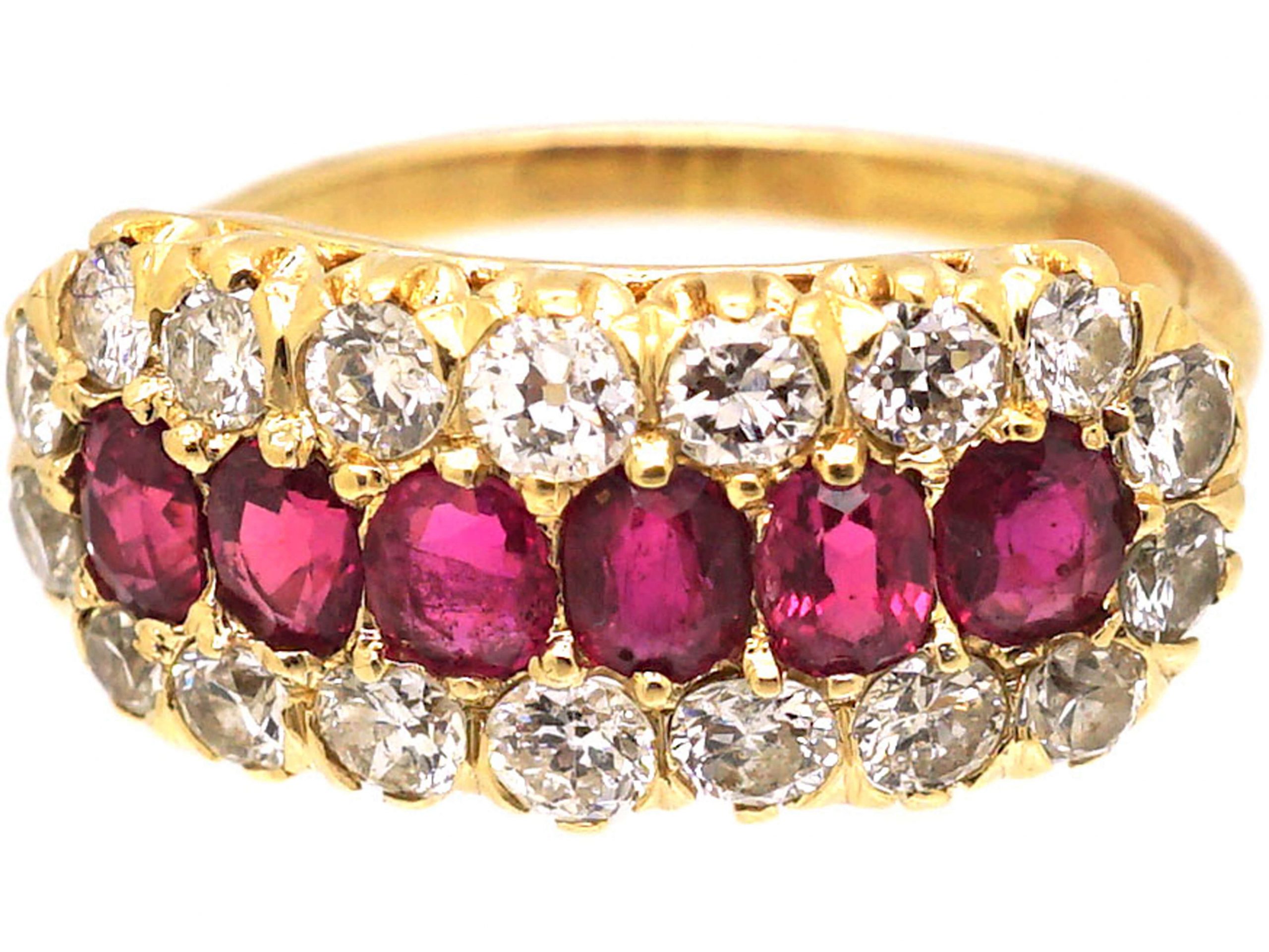 Edwardian 18ct Gold Six Stone Ruby Ring with Diamond Border (665Y ...