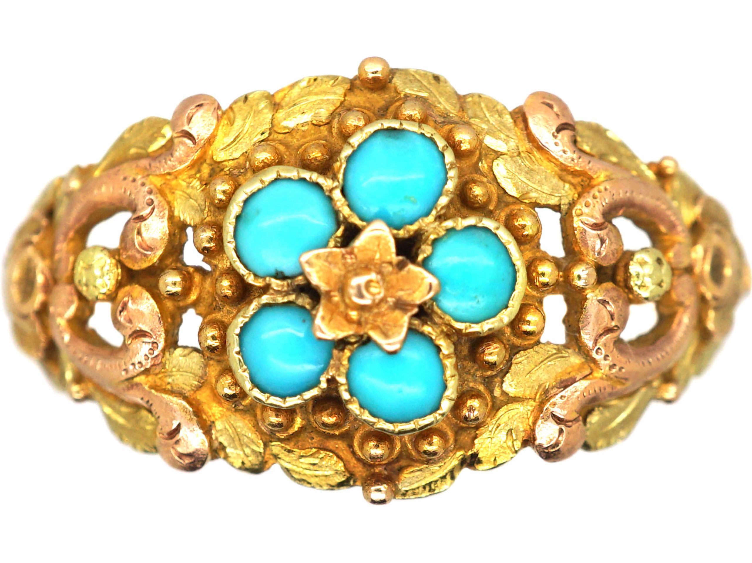 Georgian Two Colour Gold Forget Me Not Ring set with Turquoise (677Y ...