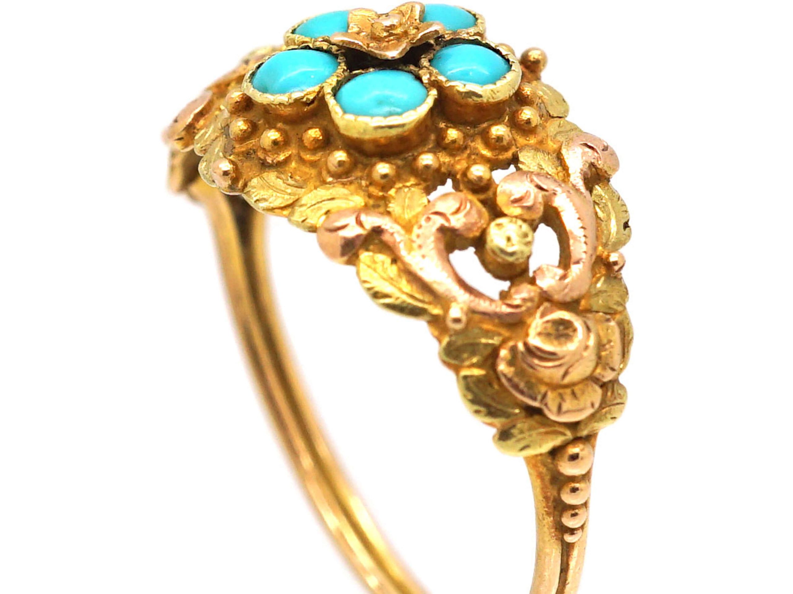 Georgian Two Colour Gold Forget Me Not Ring set with Turquoise (677Y ...