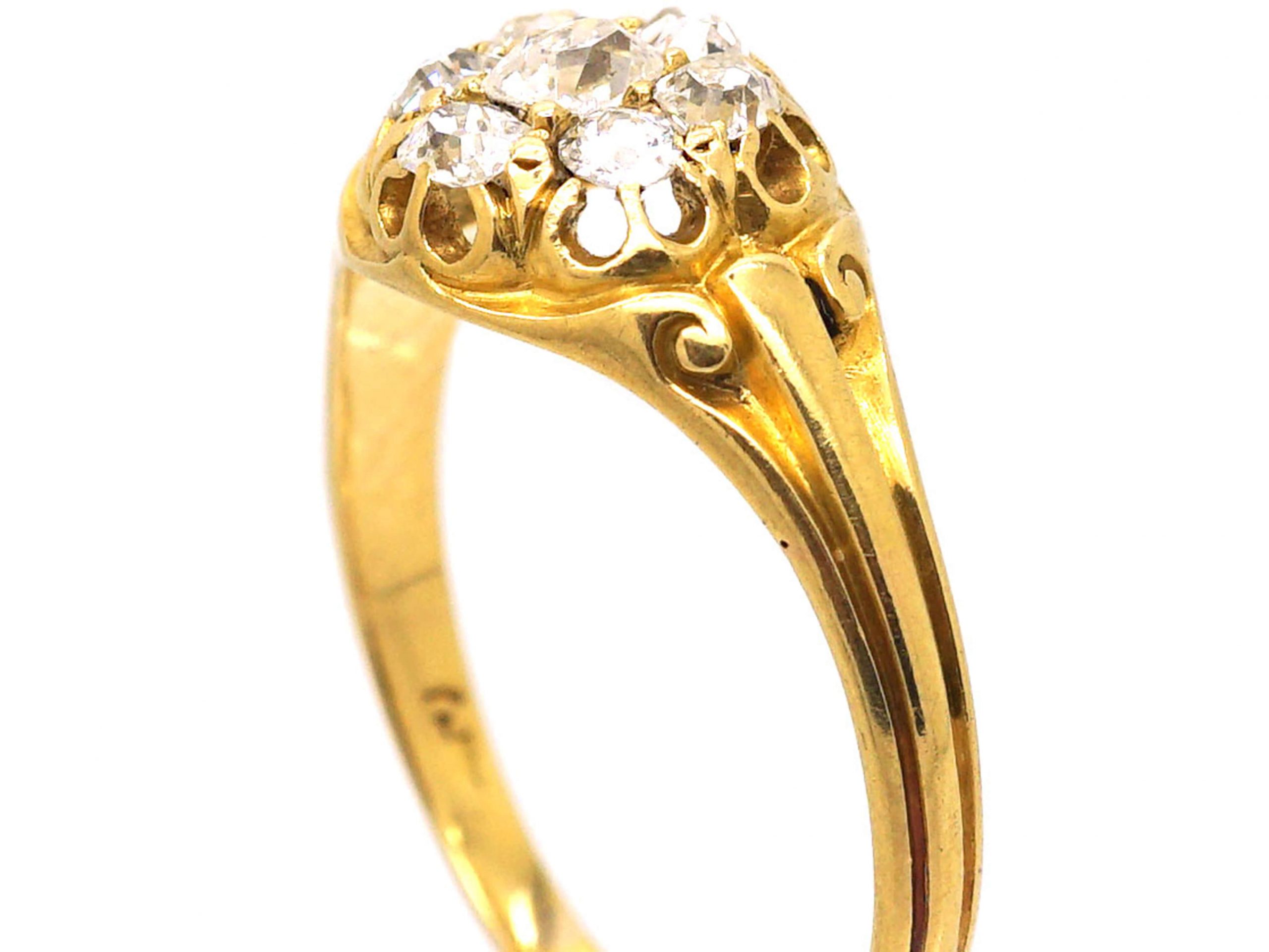 Victorian 18ct Gold Diamond Cluster Ring with Scroll Motifs on the ...