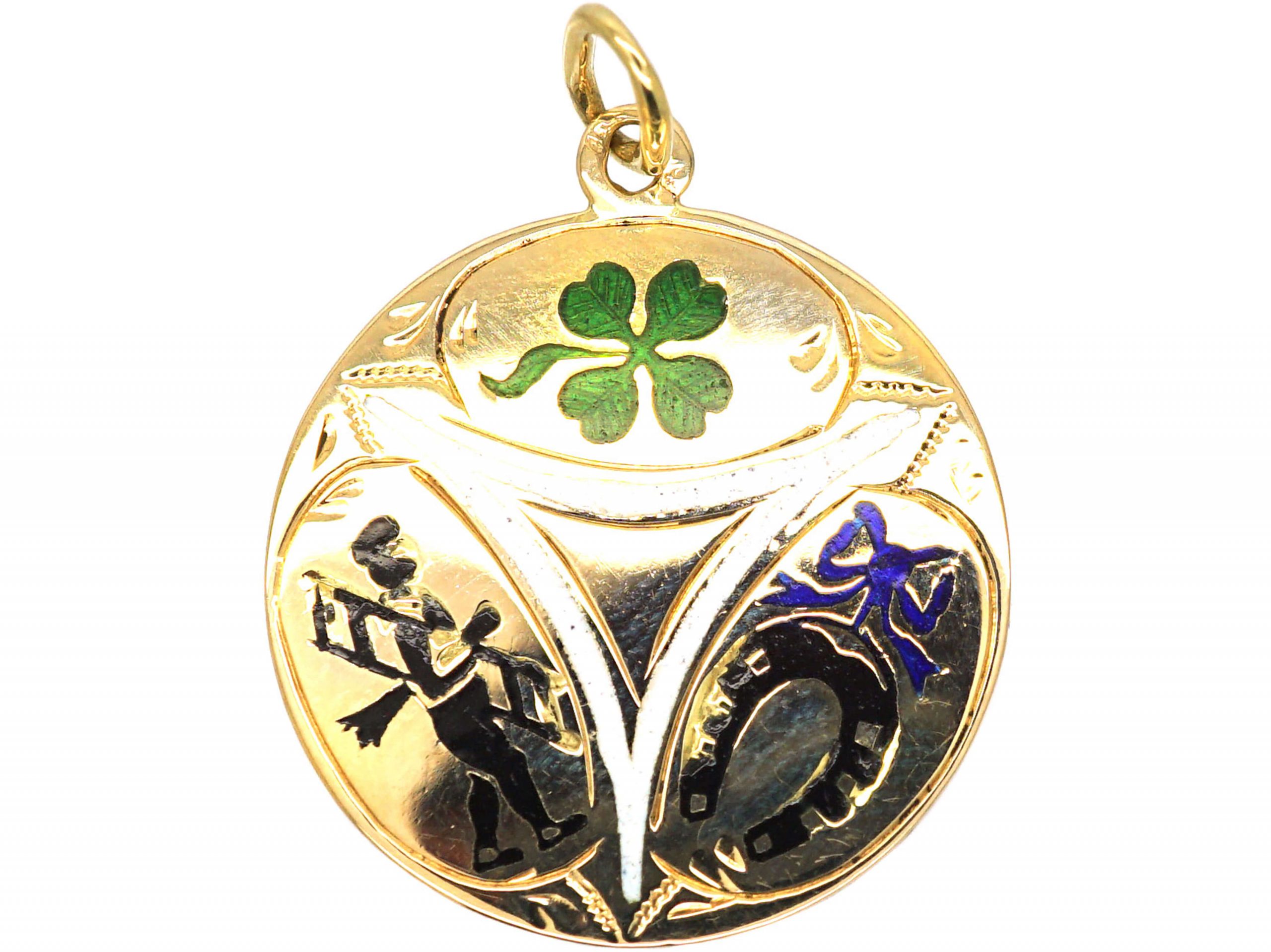 Early 20th Century 14ct Gold & Enamel Good Luck Pendant (778Y/PR) | The ...