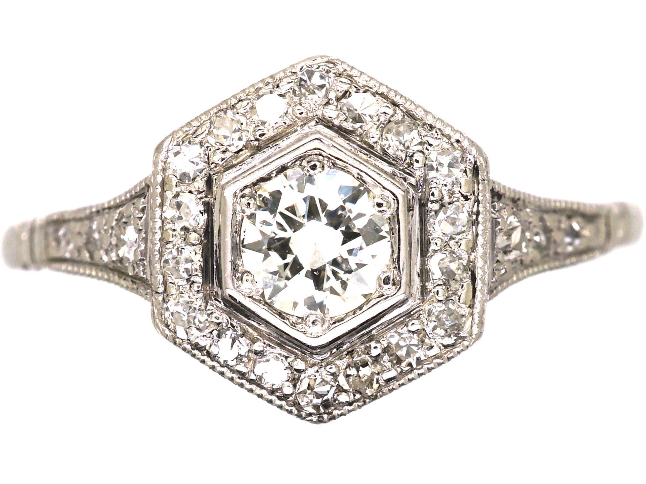 Art Deco Platinum Hexagonal Shaped Diamond Ring (843Y) | The Antique ...