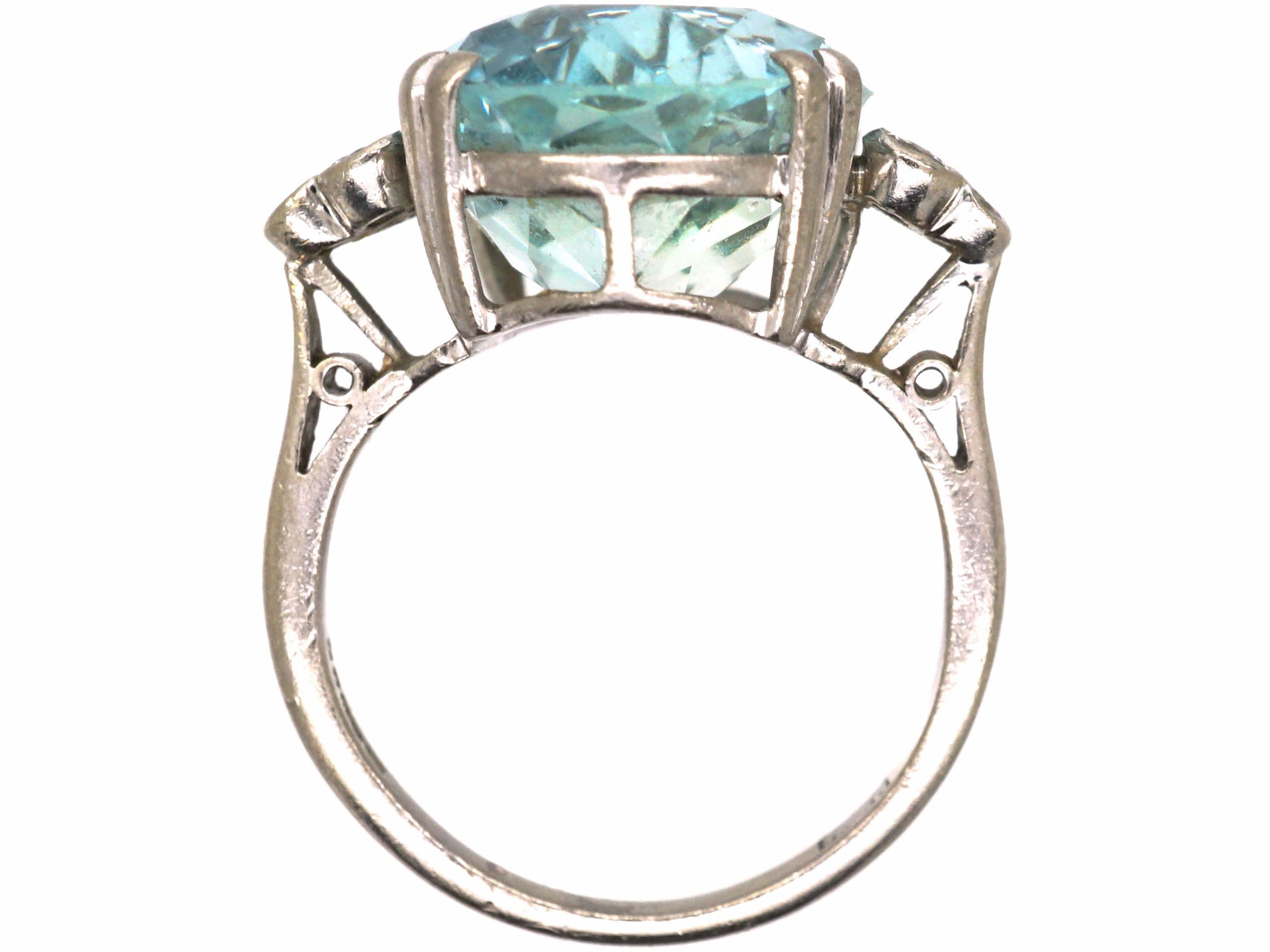 Vintage 18ct White Gold, Large Aquamarine Ring with Diamond Set ...