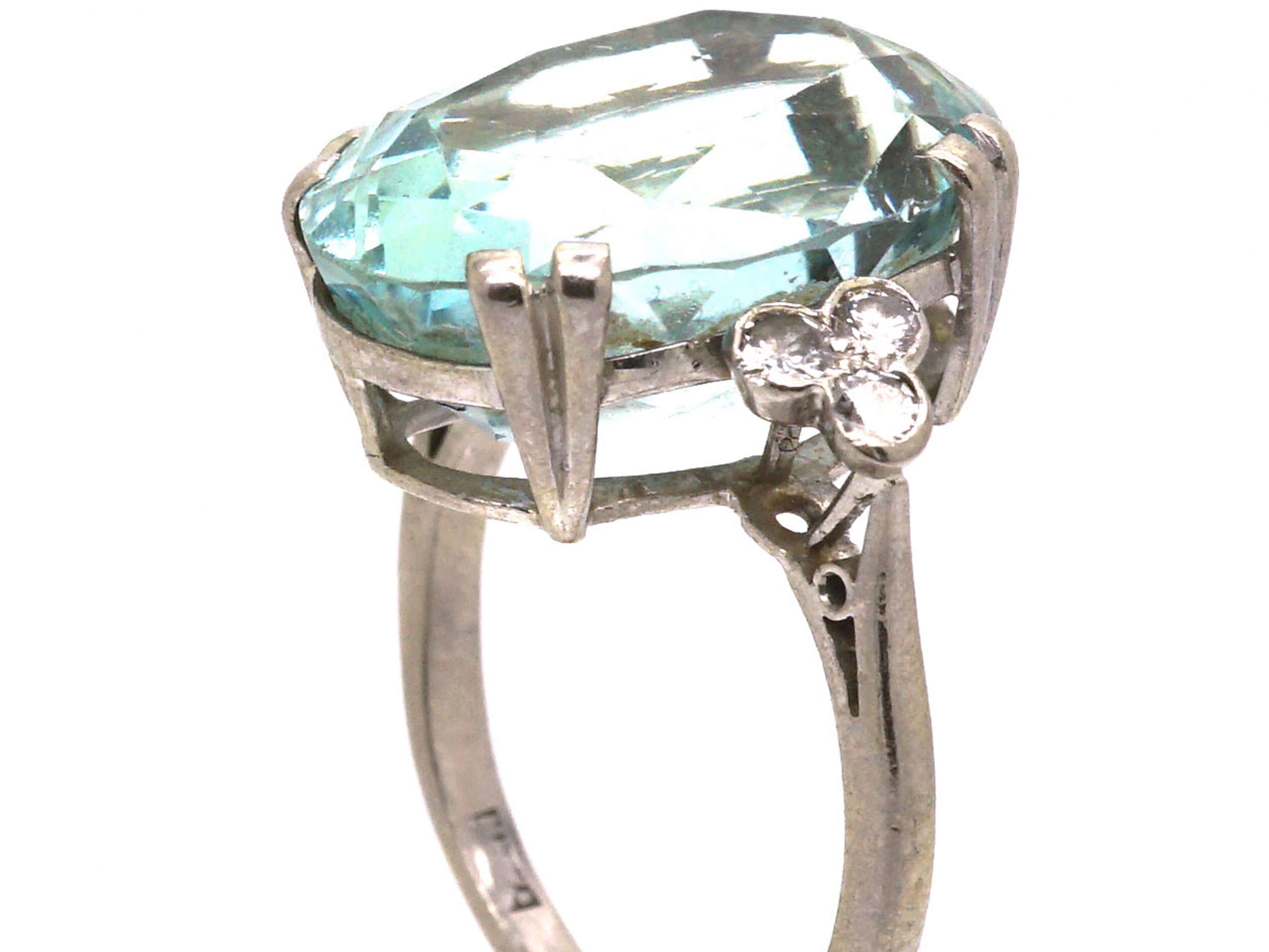 Vintage 18ct White Gold, Large Aquamarine Ring with Diamond Set ...