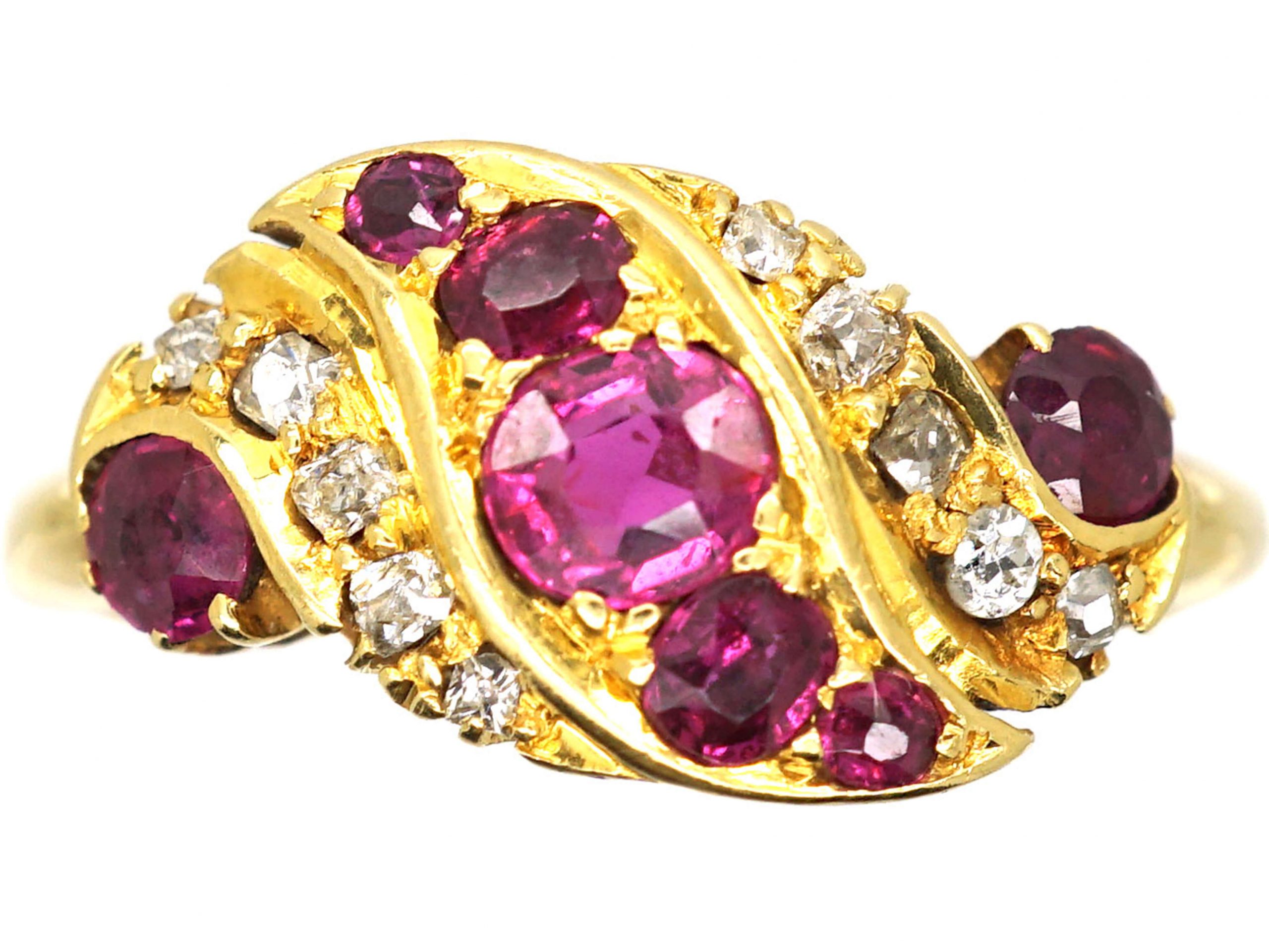 Edwardian 18ct Gold Ruby & Diamond Twist Ring (920Y) | The Antique ...