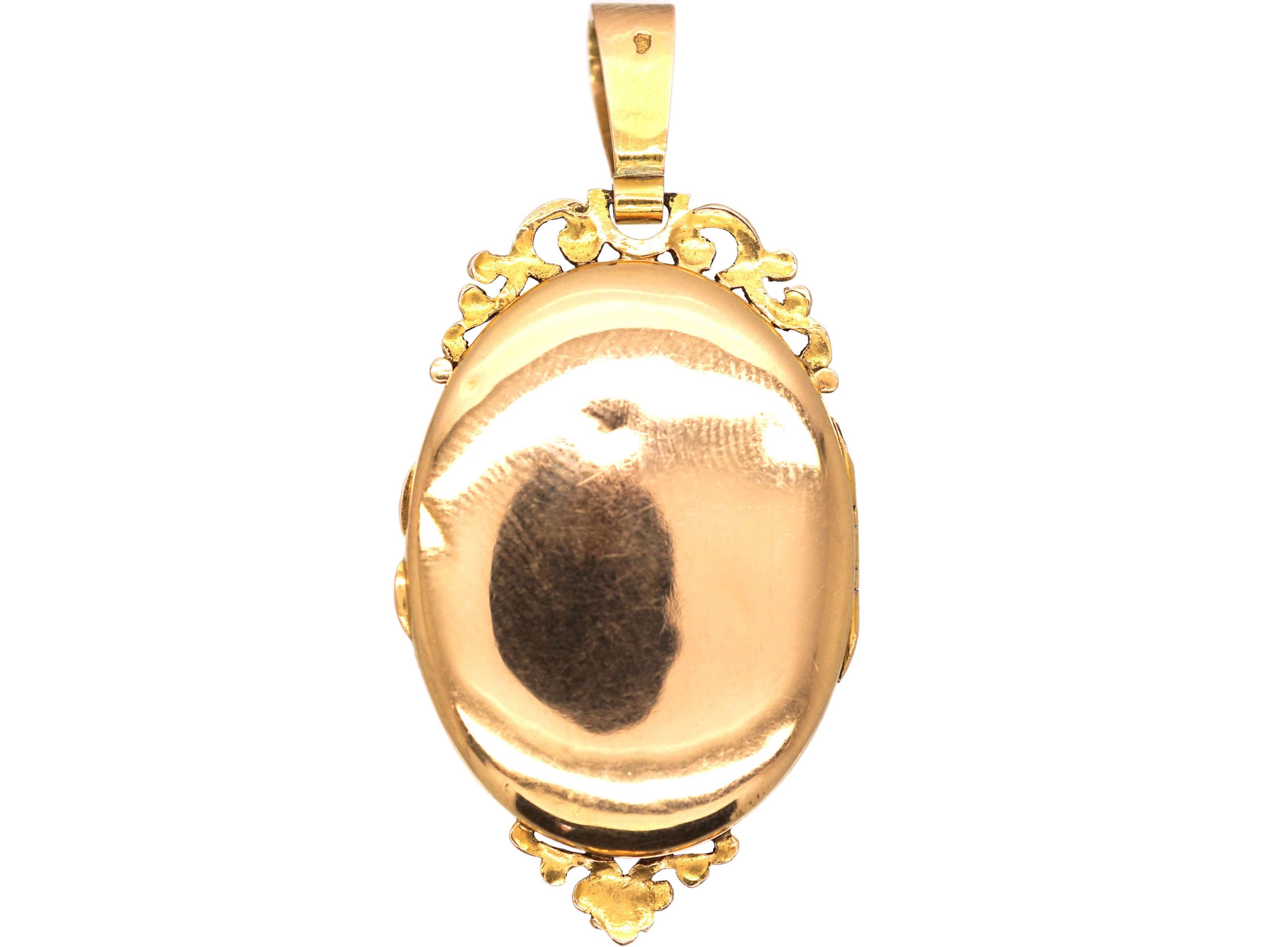 French 19th Century 18ct Gold Locket with Natural Split Pearl Detail ...