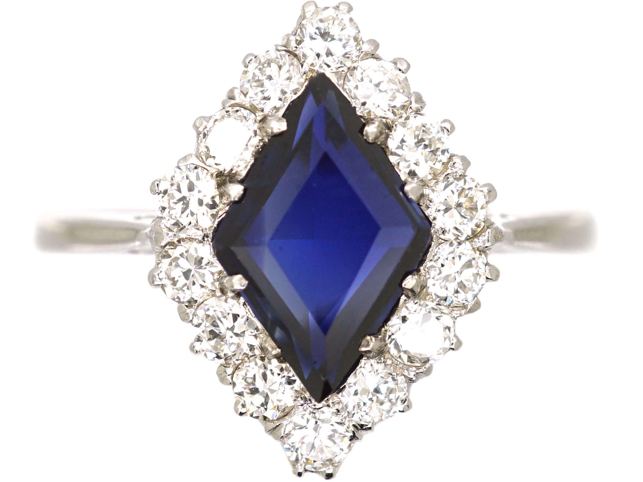 Art Deco Platinum Kite Shaped Ring set with a Sapphire & Diamonds (925Y ...