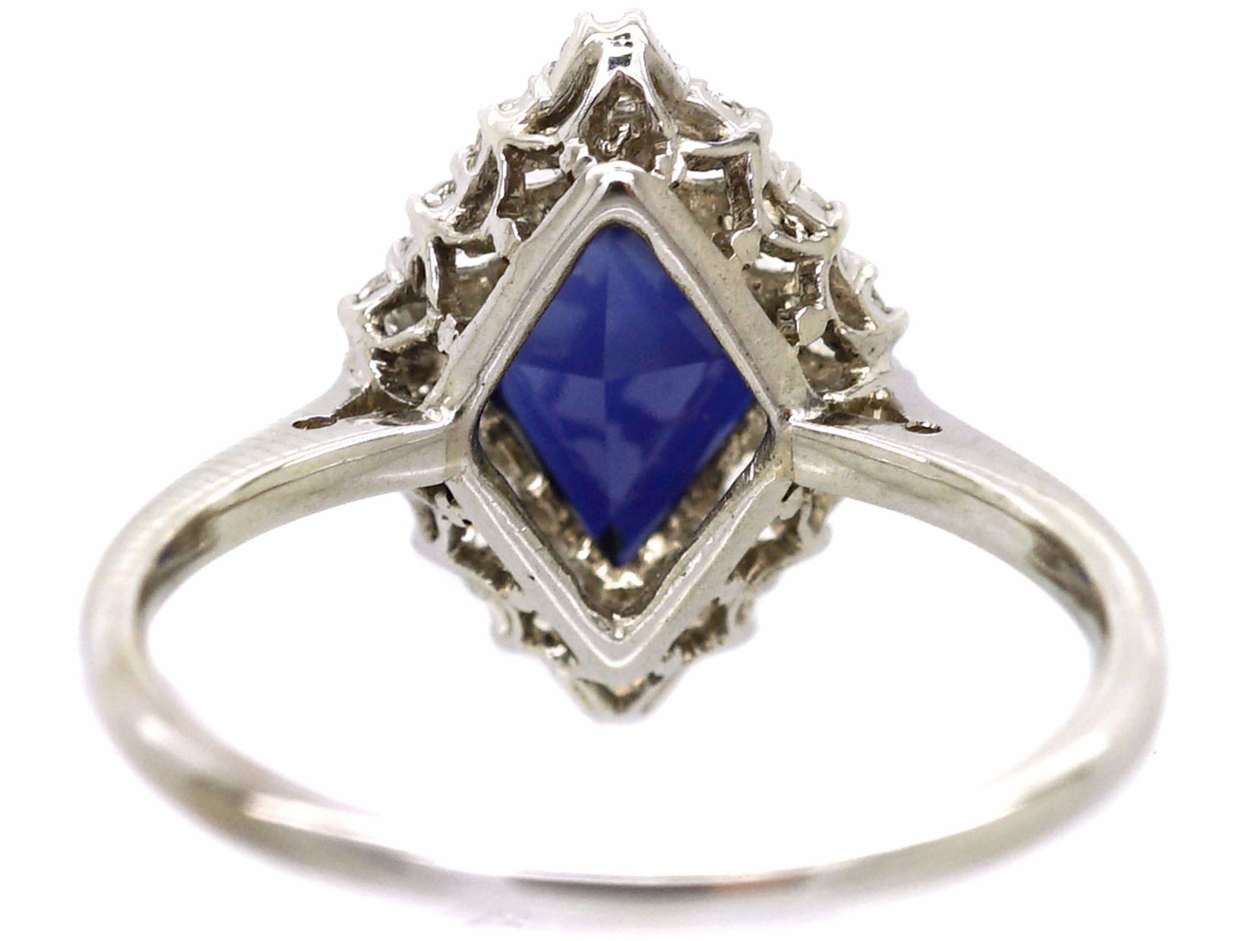 Art Deco Platinum Kite Shaped Ring set with a Sapphire & Diamonds (925Y ...