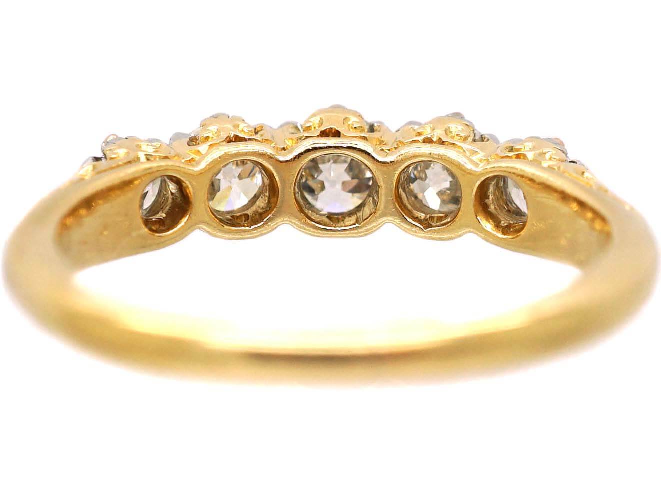Edwardian 18ct Gold, Five Stone Diamond Carved Half Hoop Ring (98Z ...