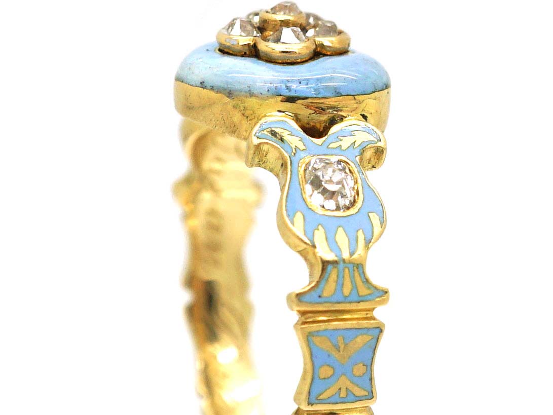 Georgian 18ct Gold, Pale Blue Enamel & Diamond Heart Shaped Ring (57Z ...