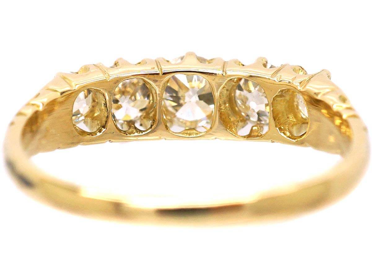 Victorian 18ct Gold Five Stone Diamond Ring with Ornate Shoulders (162Z ...