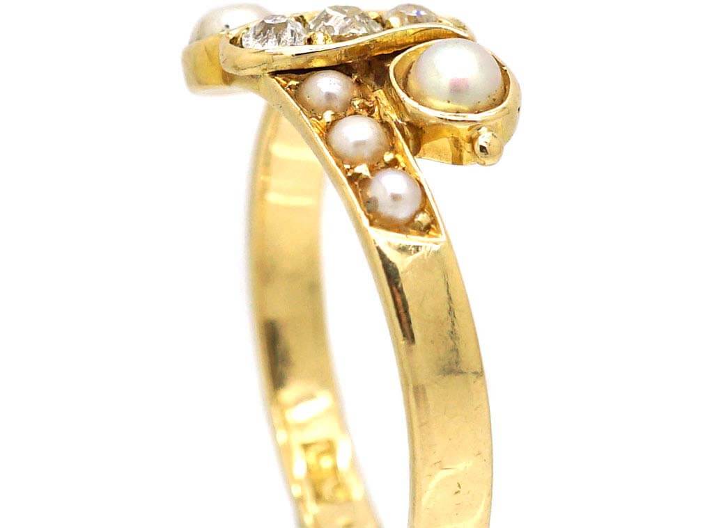 Edwardian 18ct Gold Crossover Ring set with Natural Split Pearls ...