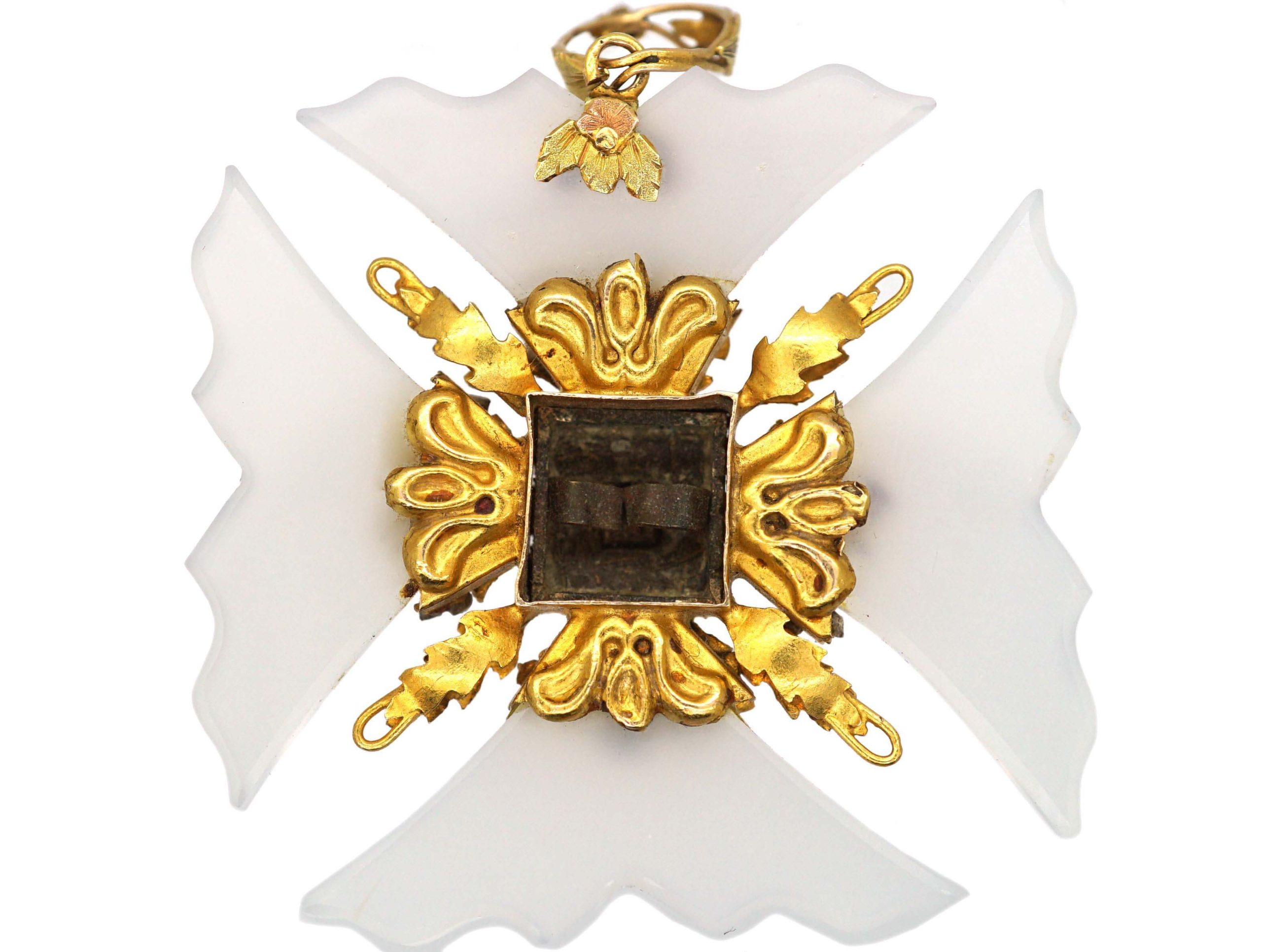 Georgian Three Colour Gold & Chalcedony Maltese Cross set with a Ruby ...