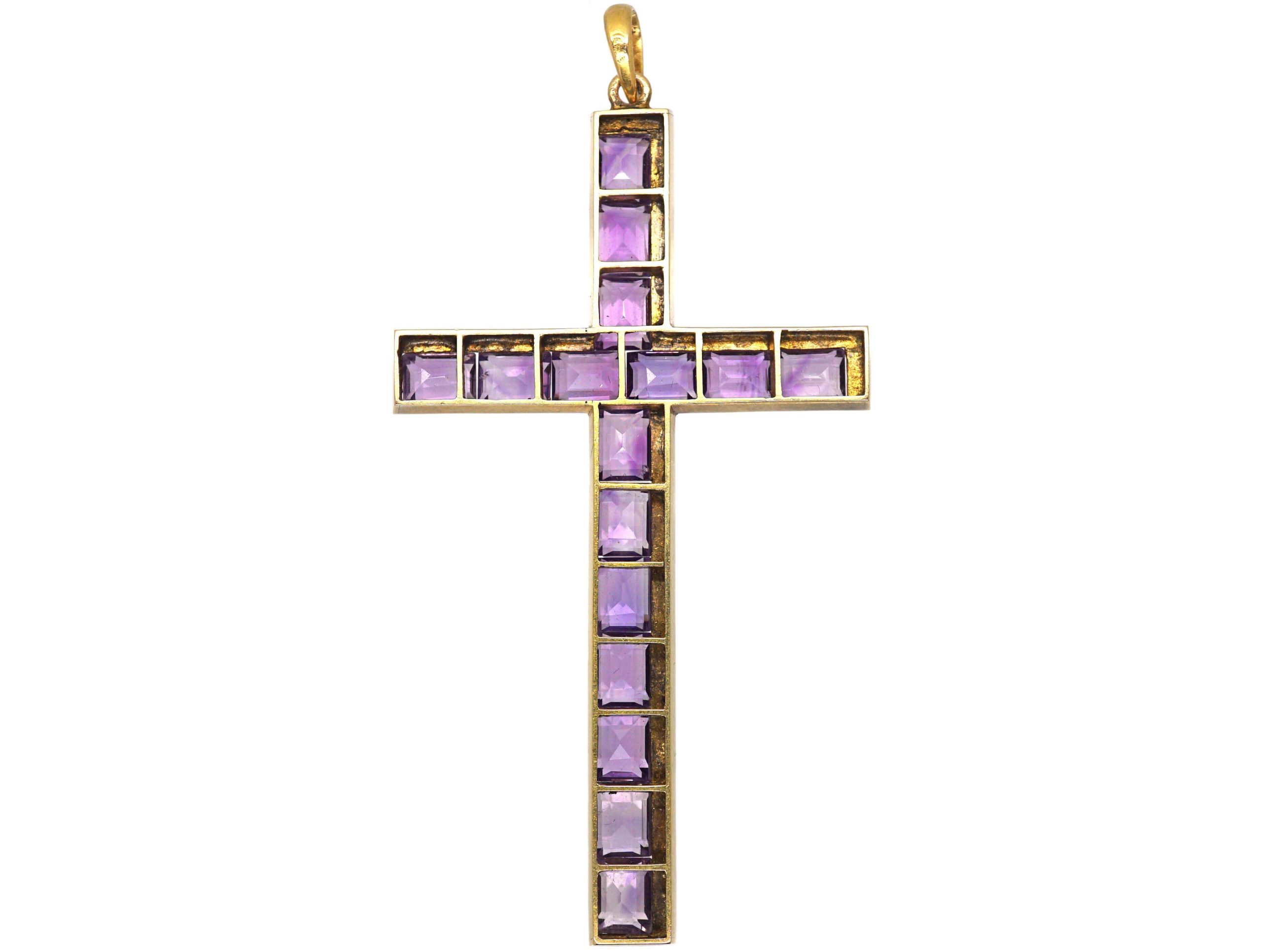 Victorian Large 18ct Gold Cross set with Amethysts & Diamonds (342Z ...