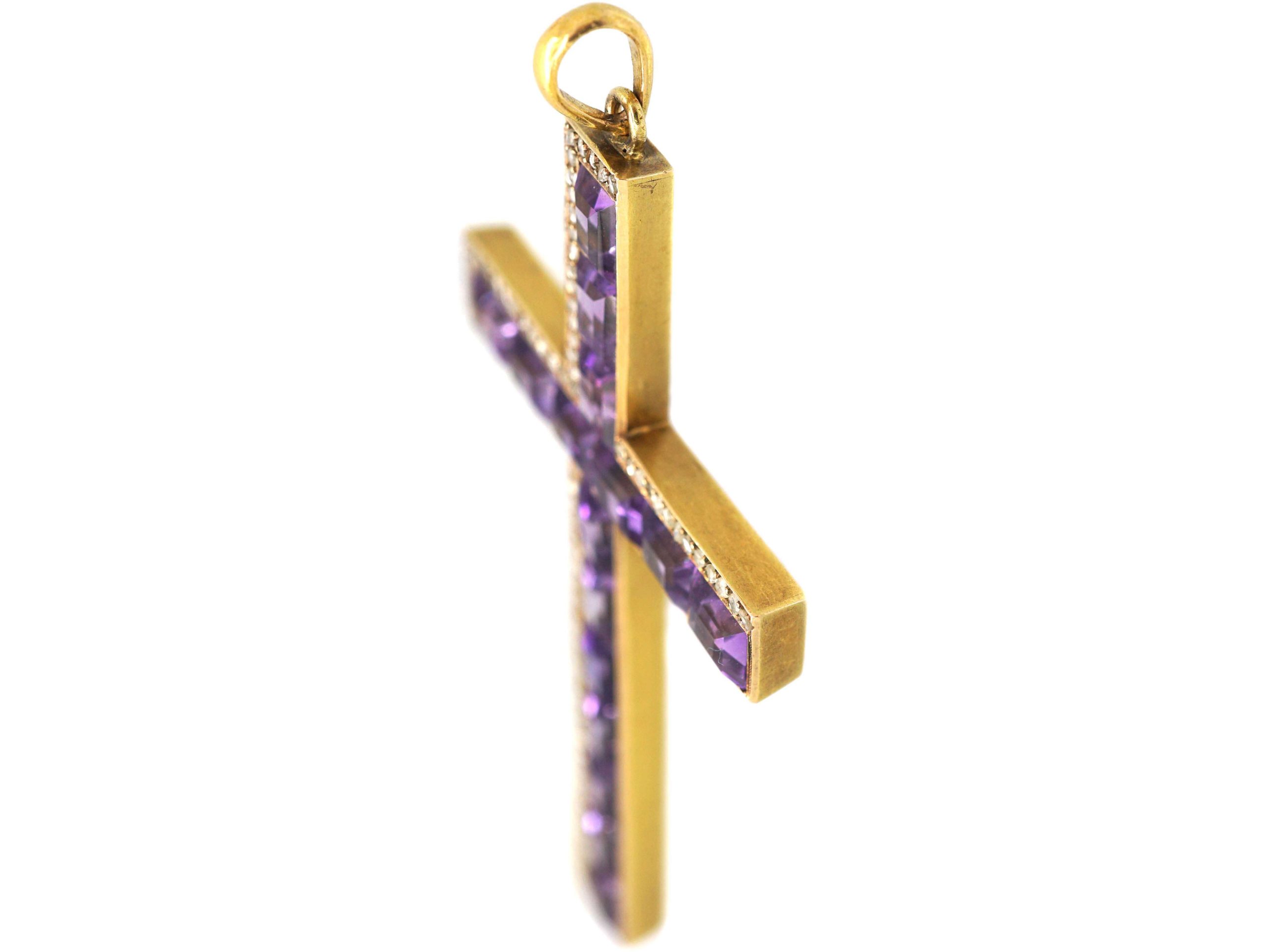 Victorian Large 18ct Gold Cross set with Amethysts & Diamonds (342Z ...