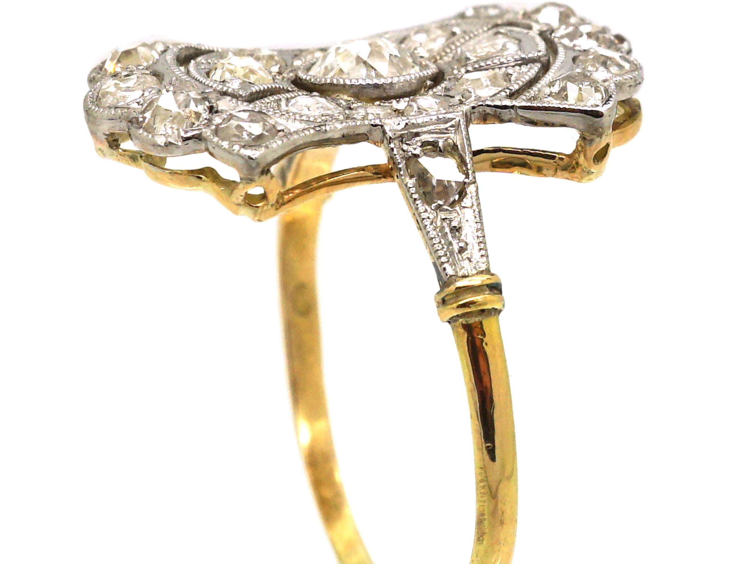 Art Deco 18ct Gold & Platinum Curved Plaque Ring set with Diamonds ...
