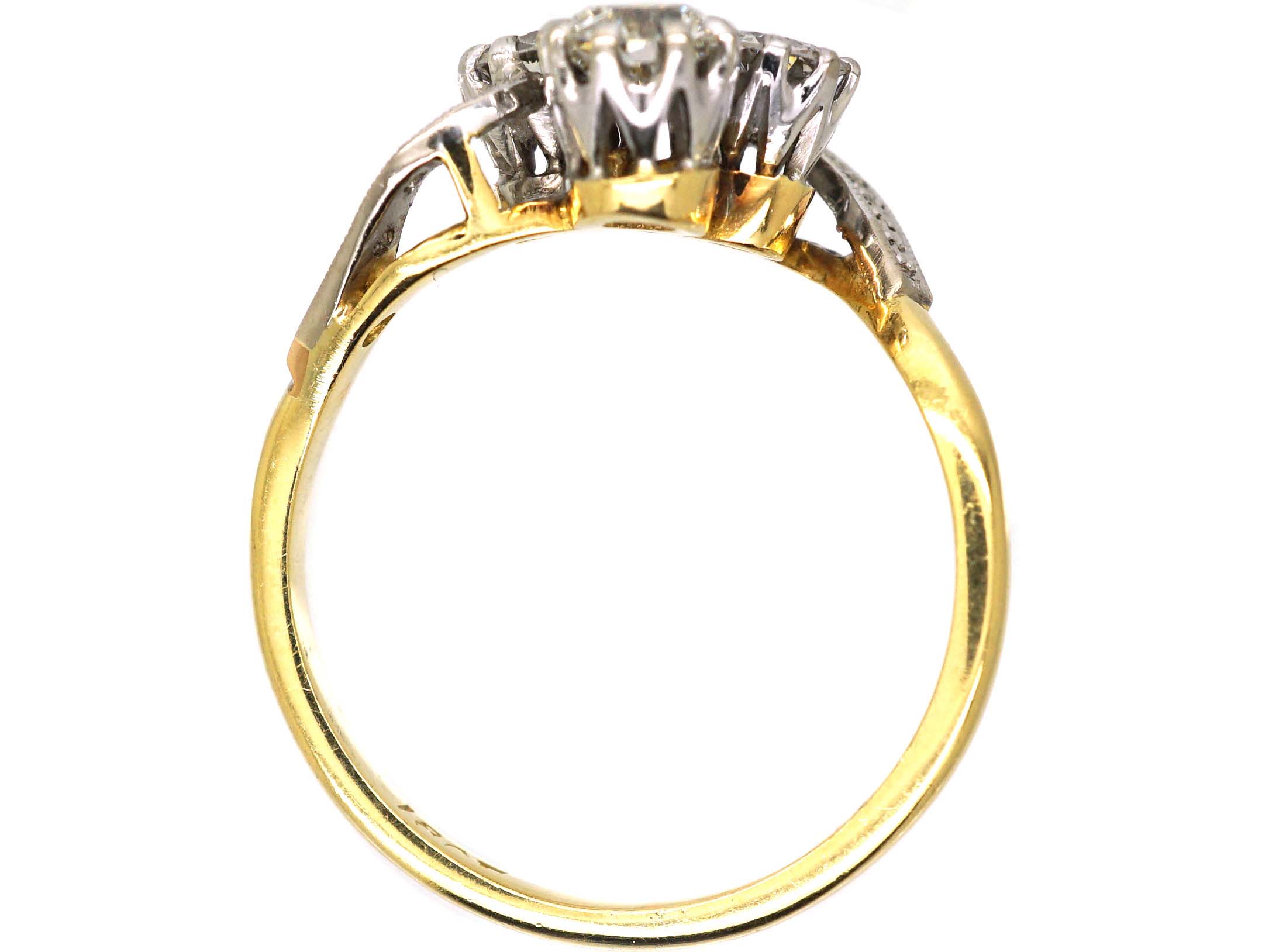 Art Nouveau 18ct Gold & Platinum Three Leaf Clover Ring set with ...