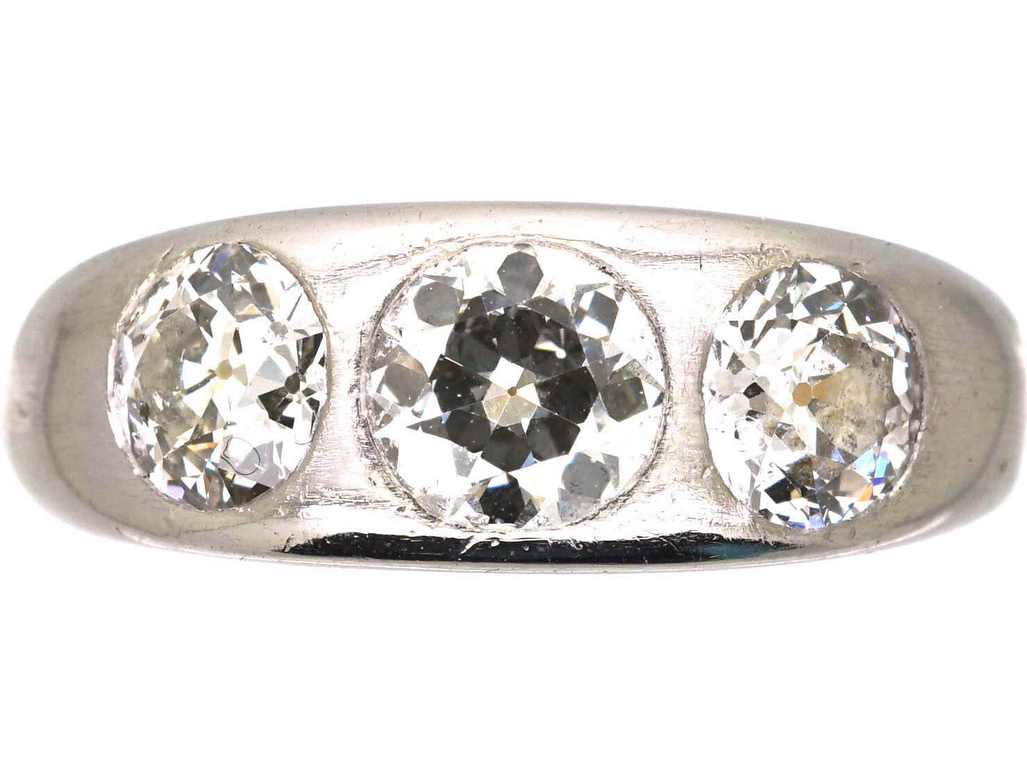 Edwardian 18ct Gold & Platinum Three Stone Diamond Rub Over Set Ring ...